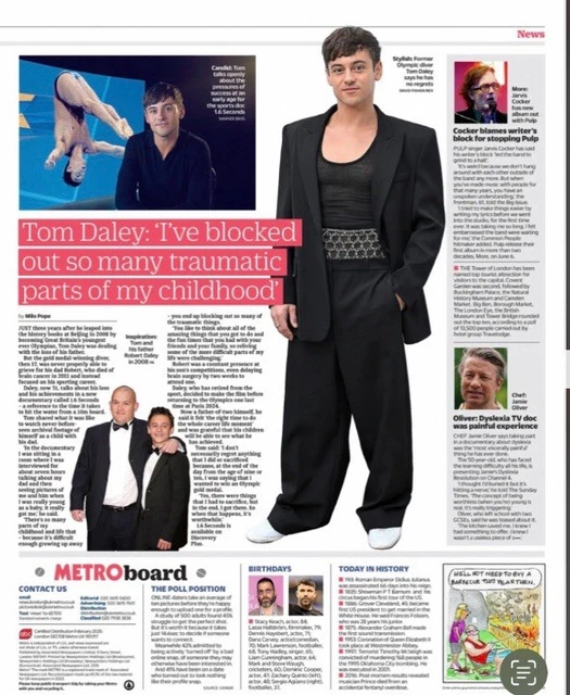 TOM DALEY INTERVIEW Article Newspaper Fathers Death Childhood News ...