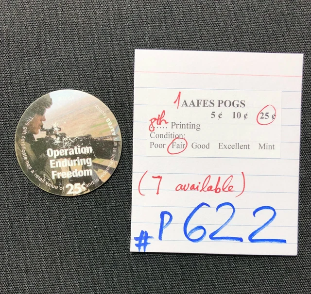 AAFES POGS, 8TH Series/Printing, 1 POG, 25¢, #P622, FAIR £0.98 ...