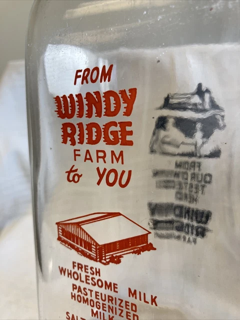 VINTAGE HALF GALLON Milk Bottle Windy Ridge Farm Dairy Indiana ...