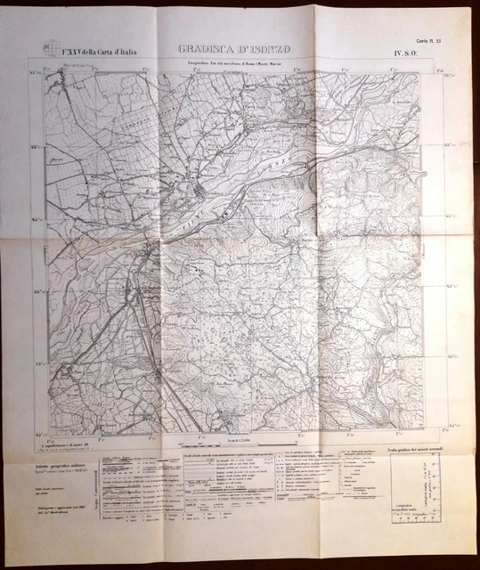 CARTA GEOGRAFICA ANTICA GRADISCA D'ISONZO e dintorni Friuli IGM 1926 ...