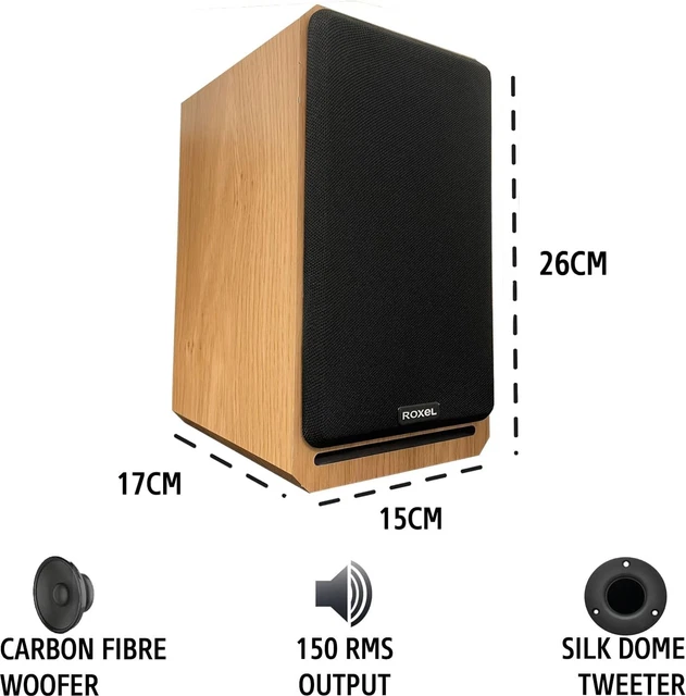 BOOKSHELF SPEAKERS 150W RMS Deep Bass Wood Cabinet Carbon Fibre Woofer ...