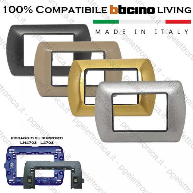 PLACCHE COMPATIBILI METALLO Bticino LIVING International 3 4 7 posti ...