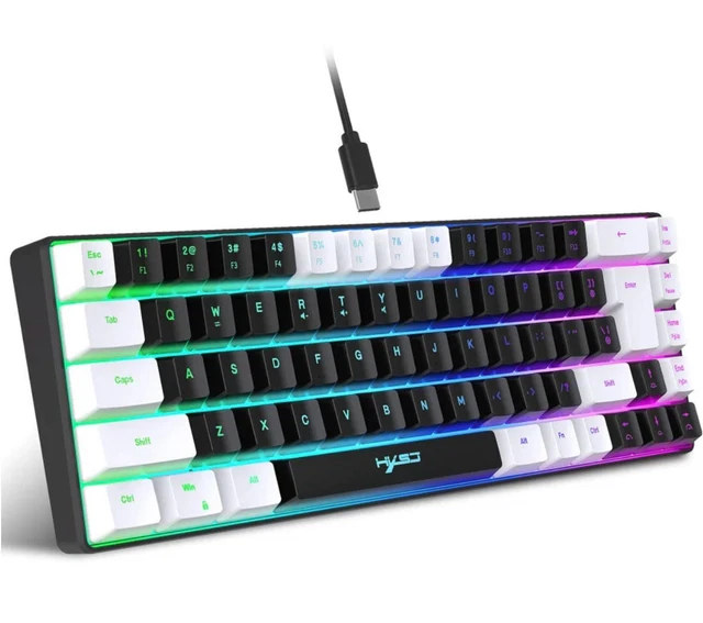 RGB MECHANICAL GAMING Keyboard Black-White 68 Key Red-Switch ABS Caps ...