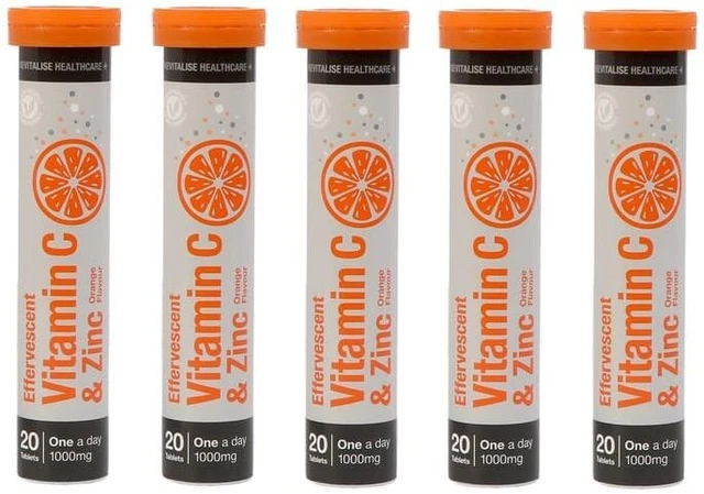 100 EFFERVESCENT TABLETS 1000mg Vitamin C 15mg Zinc Orange Immune ...