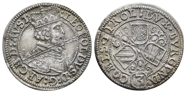 FITZ RDR TIROL Österreich Erzherzog Leopold Hall 3 Kreuzer Silber µFIM125 EUR 13,50 - PicClick DE