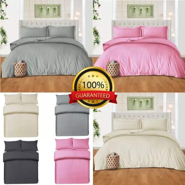 100 P Cotton Stripe Duvet Quilt Cover Set Single Double King Size