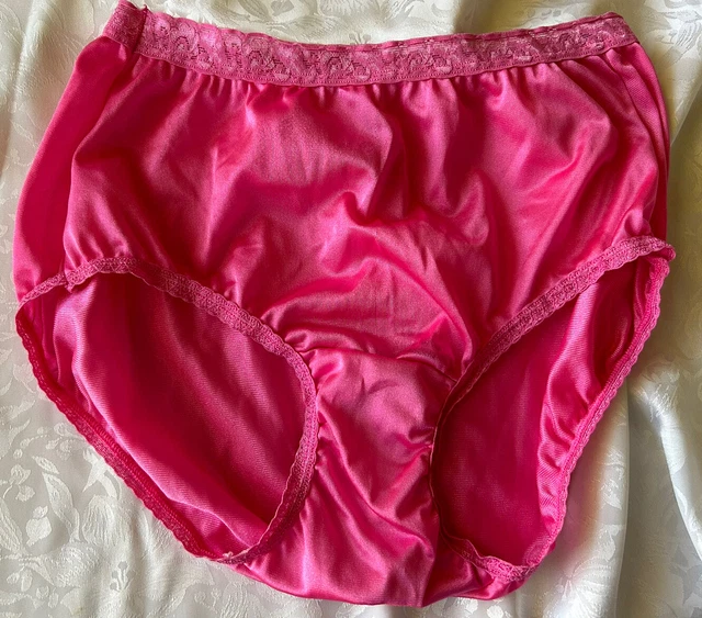 Vtg Hanes Pink Panties Shiny Satin Silky Sheer Nylon Lace Granny Sissy