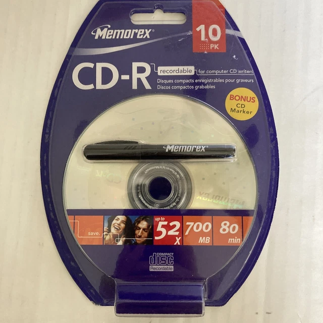 MEMOREX CD-R 52X, 700mb, 80 Min, 10 Pack $10.00 - PicClick