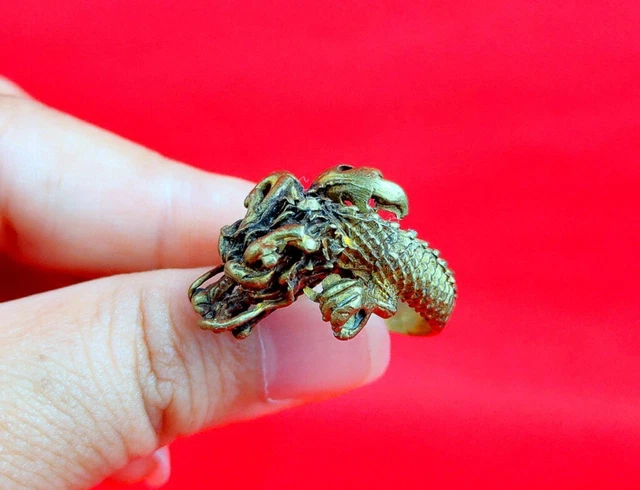 PROTECTION DRAGON BUDDHA Amulet Ring Thai Phra Talisman Powerful LP ...
