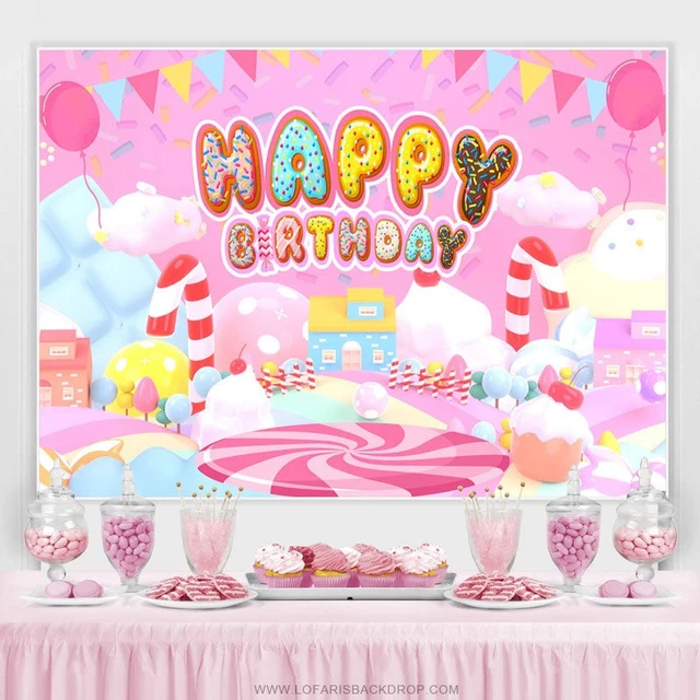 PINK DESSERT CANDYLAND Theme Happy Birthday Backdrop $35.97 - PicClick AU