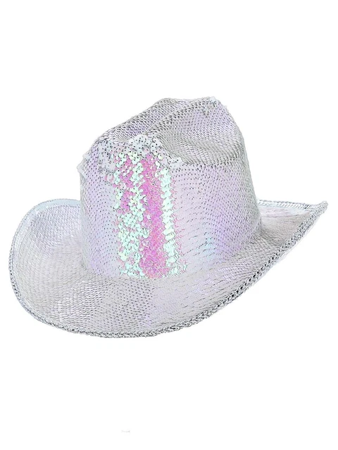 SMIFFYS FEVER DELUXE Sequin Cowboy Hat, Iridescent White £13.18 ...