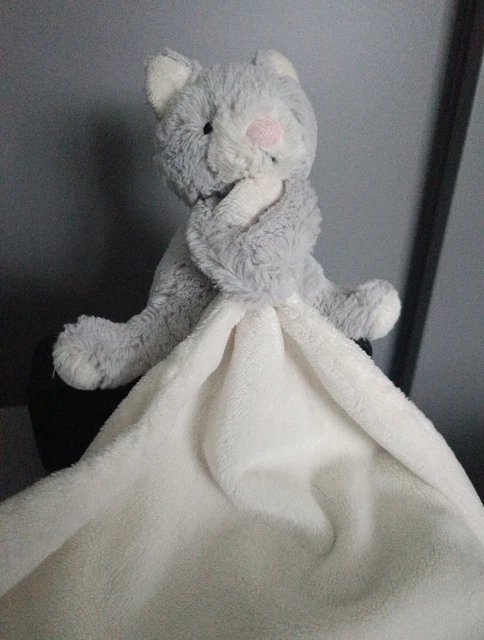 JELLYCAT GREY & White Soppy Kitten Cat Comforter Soother Baby Blanket ...