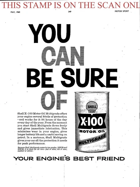 SHELL 'X-100' MULTIGRADE Motor Oil ADVERT : Original 1960 Print Ad 704/ ...