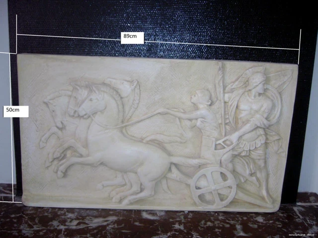 GRAND BAS RELIEF NEUF char avec chevaux 90X50cm Patiné EUR 290,00 ...