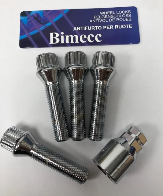 ALLOY WHEEL LOCKING BOLTS 45mm THREAD SILVER BIMECC M14X1.5 FOR VW GOLF ...