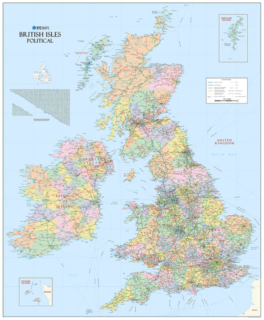 BRITISH ISLES POLITICAL Map - Wall Map, Poster of the UK £19.50 ...