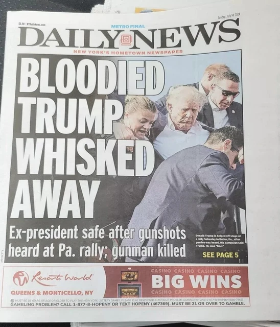 NEW YORK DAILY News Newspaper July 14, 2024 Trump Shot Assassination ...