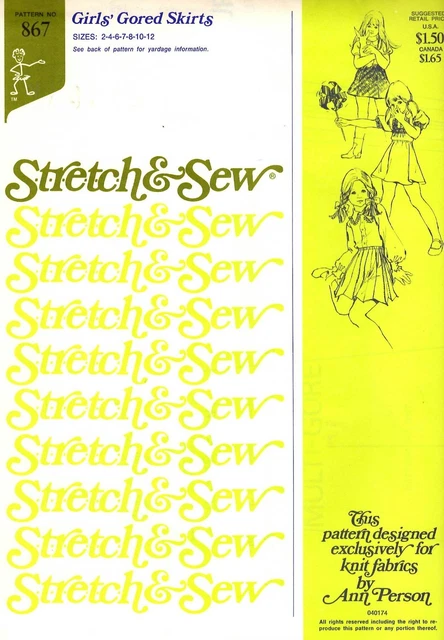 VINTAGE 1970S STRETCH & Sew Sewing Pattern Girl's GORED SKIRTS 867 Sz 2 ...