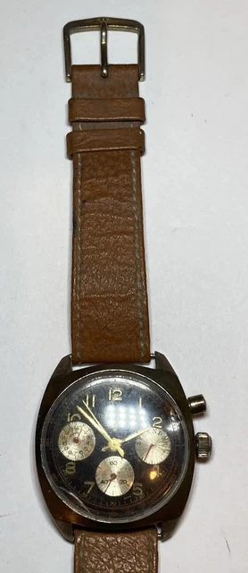 VINTAGE SWISS BASIS Top Timer Chronograph Steel wrist watch Panda Black ...