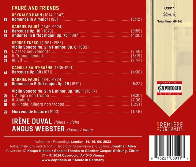 GABRIEL FAURE IRÈNE Duval/Angus Webster: Fauré and Friends: Enescu/Hahn ...