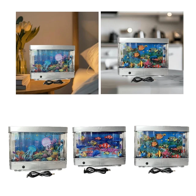 FAKE AQUARIUM LED Night Light USB Powered Kids Gift Tabletop Ornament ...