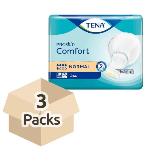 3X TENA PROSKIN Comfort Normal 42 Pack - Large Incontinence Pads Total ...