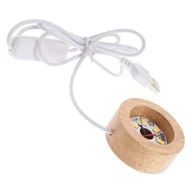 MINI LED CRYSTAL Ball Stand Round Wooden Lighted Base USB Display Stand ...