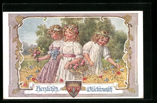 KÜNSTLER-AK KRÄNZLE, DEUTSCHER Schulverein Nr. 721: Herzlichen Glückwunsch, Blu EUR 7,00 ...