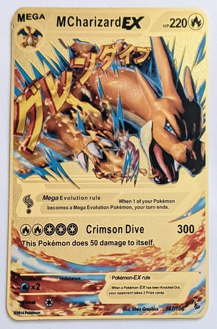 POKEMON GOLD SOLID Metal Card Mega Charizard EX HP220 Rare Charzard ...