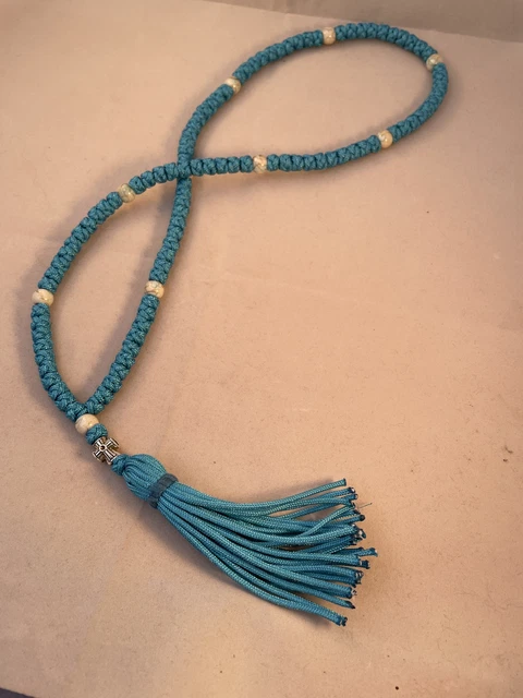 100 KNOT GREEK Russian Orthodox Christian blugreen Prayer Rope ...