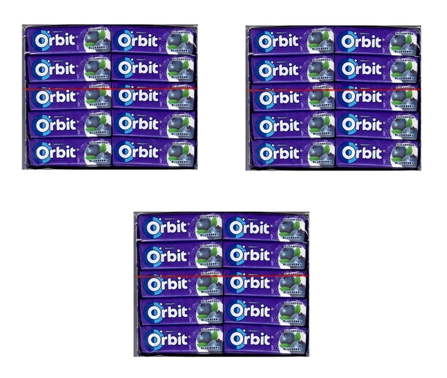 (PACK OF 3 ) Wrigleys Orbit Blueberry Chewing Gum Full 30 x 300 pellets ...