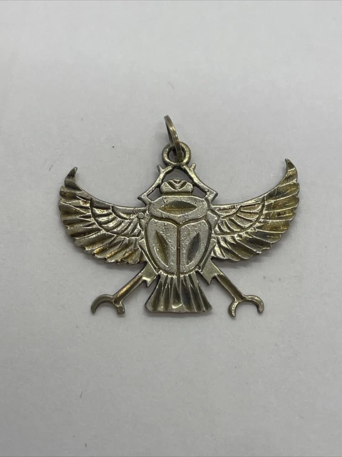 925 STERLING SILVER Egyptian Scarab Beetle w/ Wings Pendant Signed 1 of ...