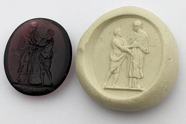 VICTORIAN CLASSICAL STANDING Figures Glass Intaglio Letter Seal 19Th ...
