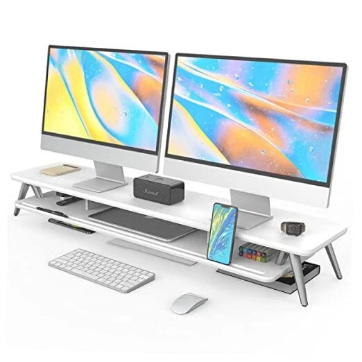 DUAL MONITOR STAND, Monitor Stands Riser for 2 monitors, 42.5 Inch Wood ...