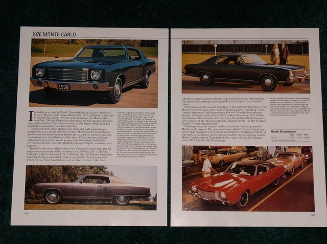 1970 CHEVY MONTE Carlo Spec Sheet Info Photo 70 SS 454 350 400 LS6 ...