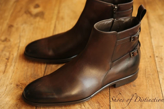 HUGO BOSS BURNISHED Brown Leather Zip Up Boots Shoes Men's UK 8 US 9 EU ...