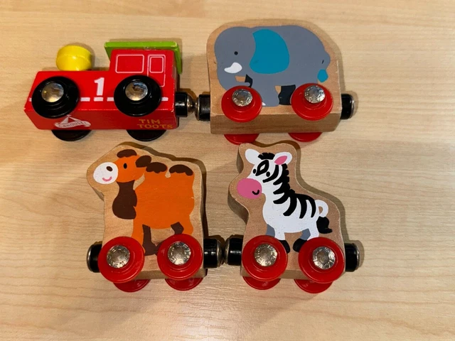 WOODEN CAROUSEL TRAIN Number 1 (Tim Toots) with 3 x ELC Animal Wagons £ ...