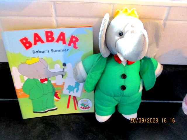 RARE IDEAL LOISIRS Babar The Elephant 10" Nylon Soft Toy & Babar's ...