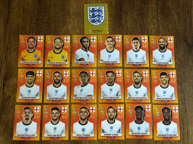 ENGLAND TEAM FULL Squad Badge Set 19 Stickers Panini World Cup 2022 ...