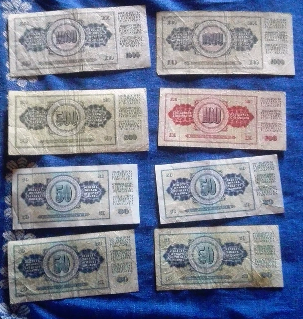 LOTTO SERIE 8 Banconote Carta moneta 1000 500 100 50 Dinari Yugoslavia 1968 1978 EUR 9,00 ...