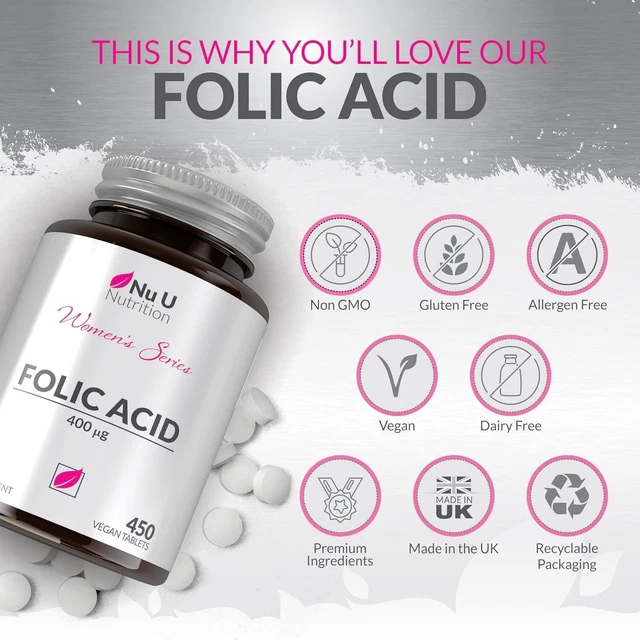 FOLIC ACID 400 mcg - 450 Vegan Tablets - 15 Month Supply - High ...