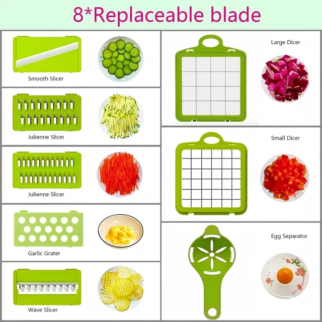 STAINLESS STEEL 8-BLADE Vegetable Chopper & Manual Egg Separator - Easy ...