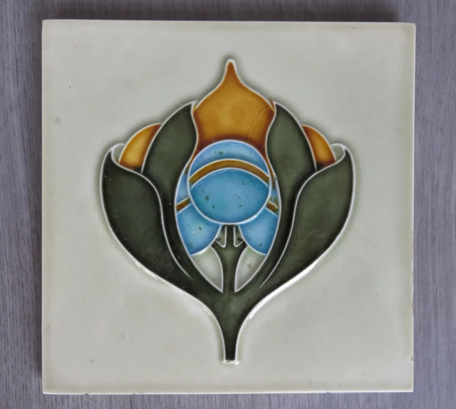 ORIG. JUGENDSTIL FLIESE Kachel tile Grohn Bremen NSTG geometr. Blüte um ...