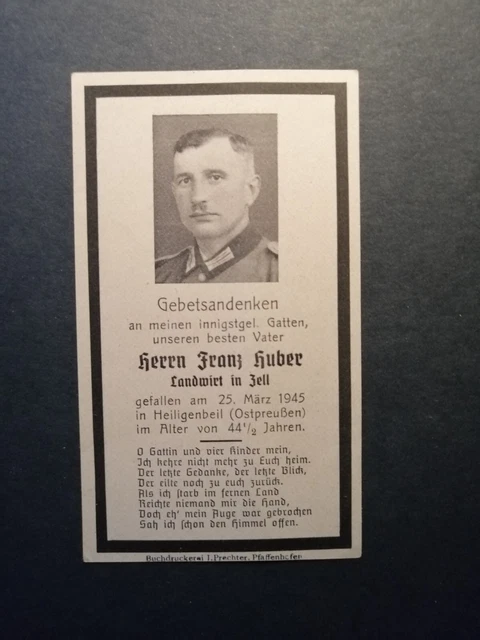 WW2 GERMAN DEATH Card Late War 45 East Prussia. Heiligenbeil Pocket ...