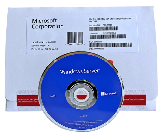 MICROSOFT WINDOWS SERVER 2022 Standard 64Bit ,16 Core Dvd+Key Sealed £ ...
