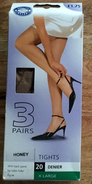 WILKO TIGHTS ~ 20 Denier ~ 3 Pairs - X-Large ~ Honey ~ With Back Panel ...
