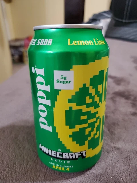 A MINECRAFT MOVIE Poppi Prebiotic Soda Lemon Lime Bottom Opened Empty ...