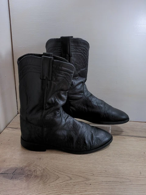 JUSTIN BOOTS OSTRICH Leather Black Size 7 UK Great Wear Quality £43.89 ...