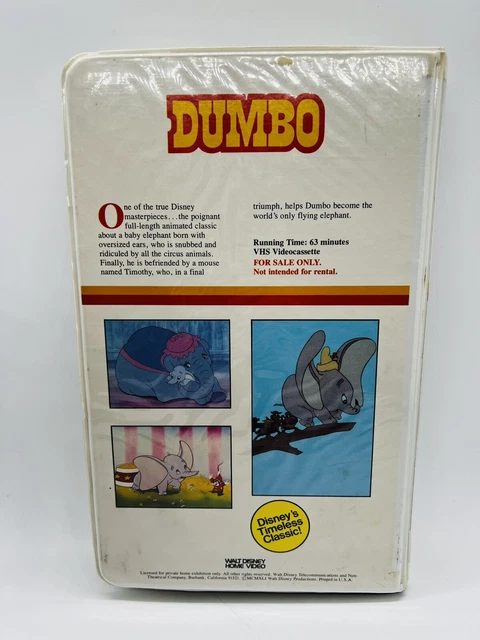 DUMBO WALT DISNEY home video vhs vintage Original Orange Label Release ...