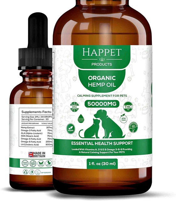 HAPPET HEMP OIL for Dogs, Cats and Pets. High Strength, 30ml bottle ...